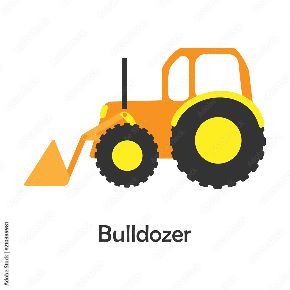 Bulldozer in cartoon style, card with transport for kid, preschool ...
