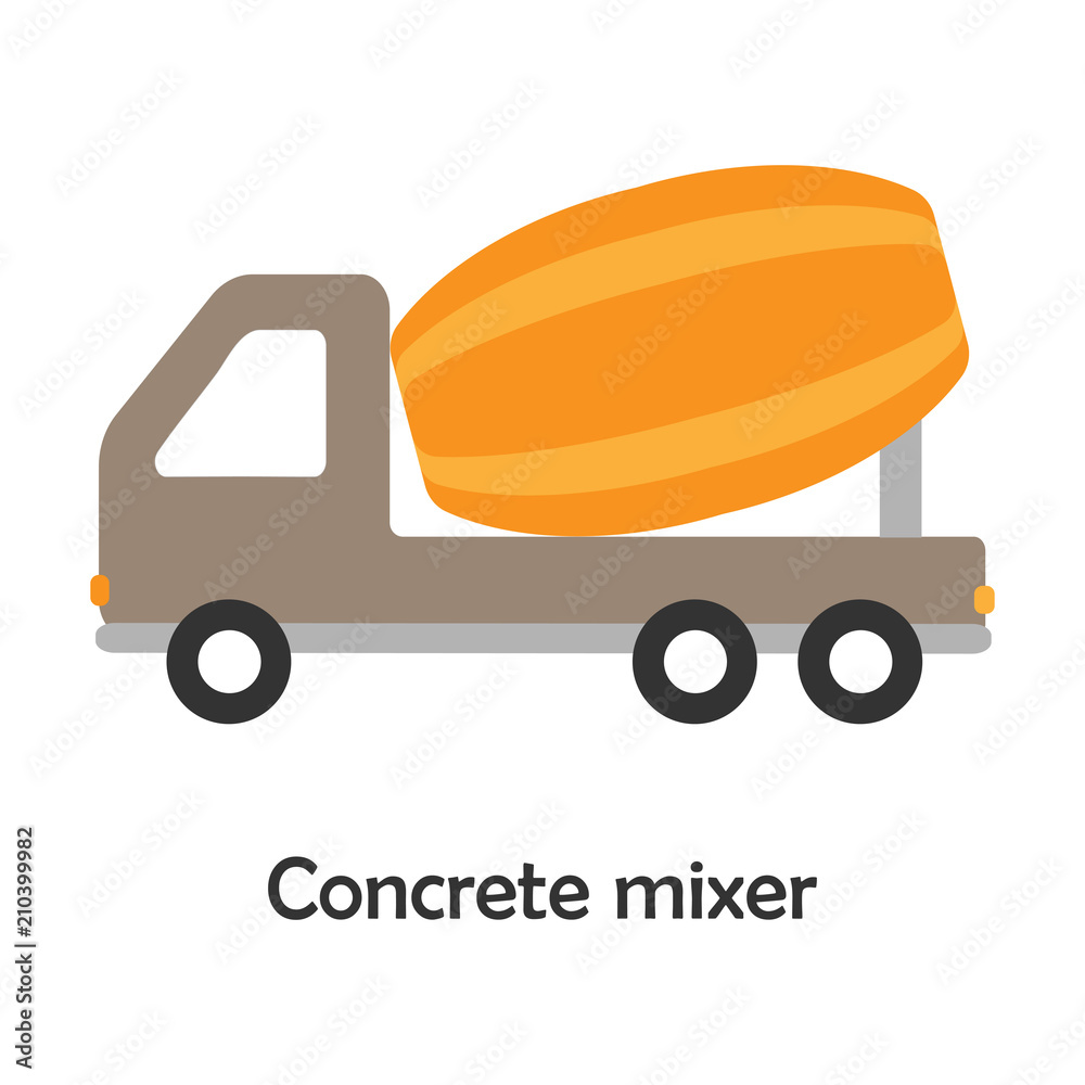Concrete mixer in cartoon style, card with transport for kid, preschool ...