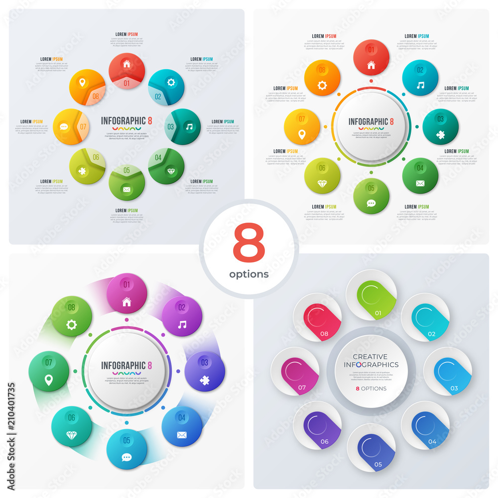 Set of modern circle charts, infographic designs, visualization Stock ...