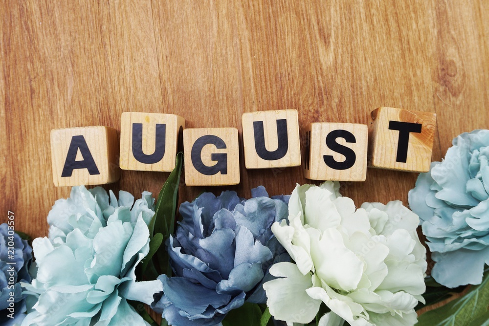 august alphabet letter wooden cube with space copy on wooden background ...