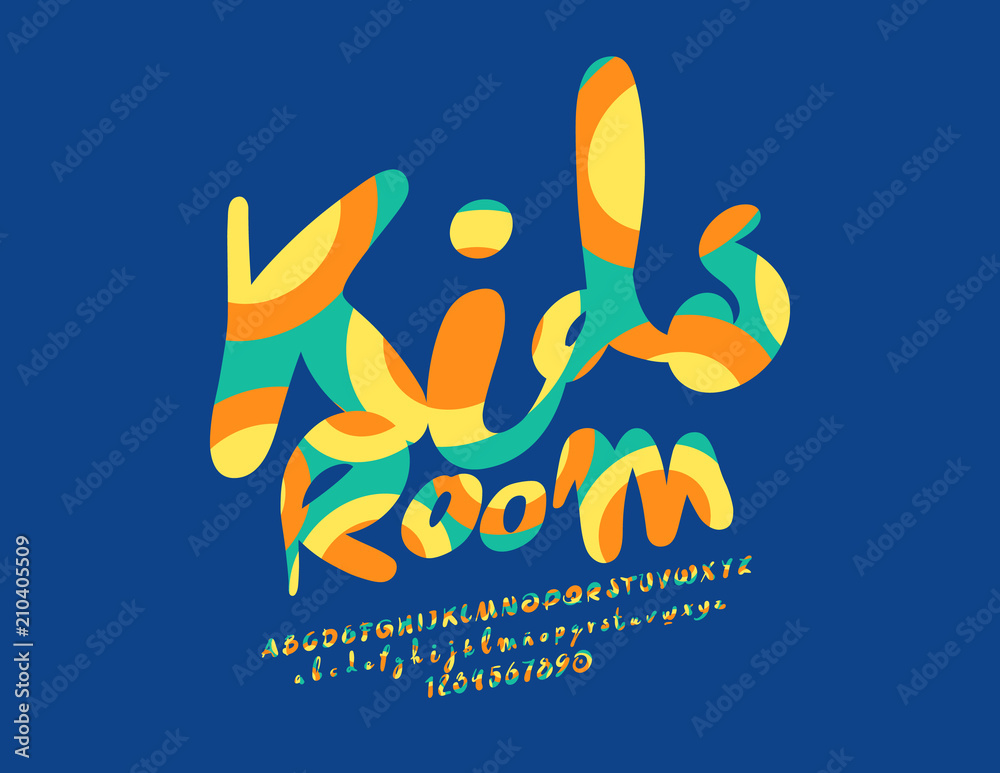 Vector handwritten logo Kids Room. Font with Graphic Style. Colorful ...