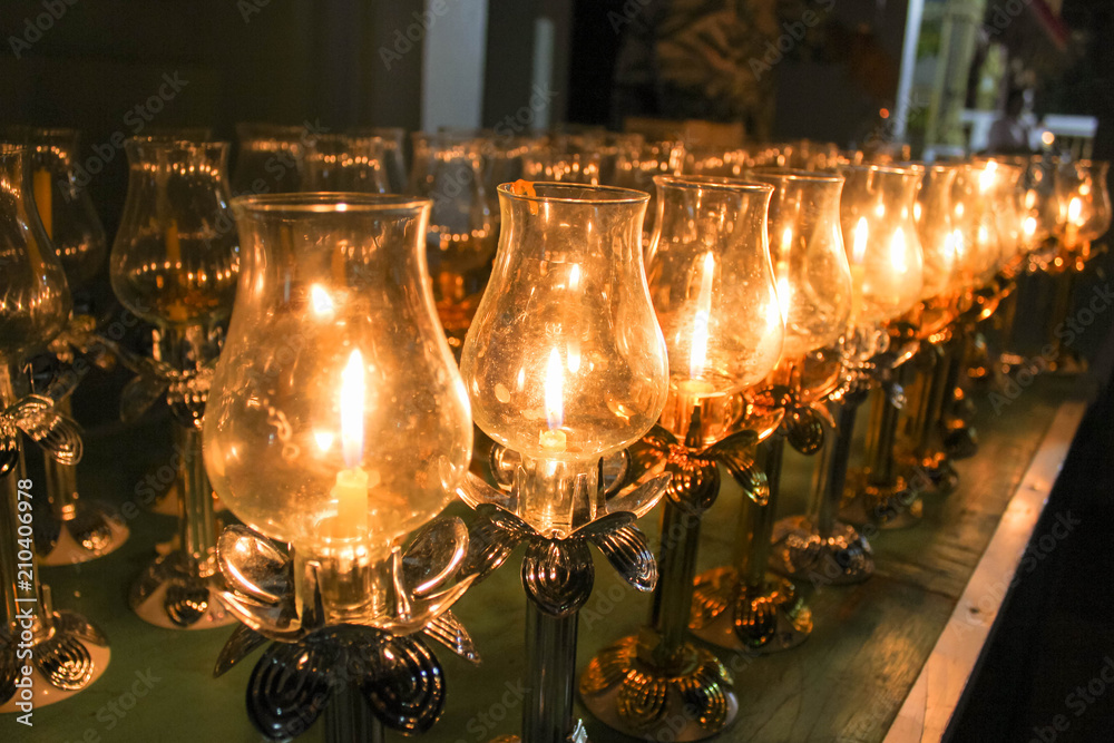 Candle light on a religious day, Candle lit thai culture walk in Asalha ...