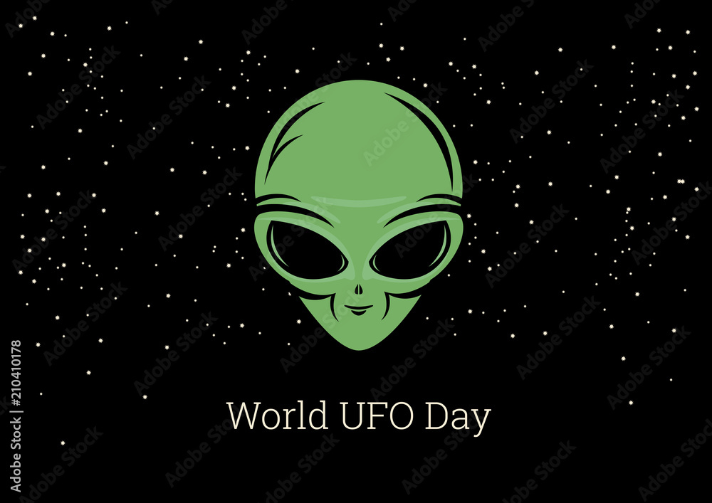 World UFO Day vector. Alien cartoon character. Alien on a starry ...