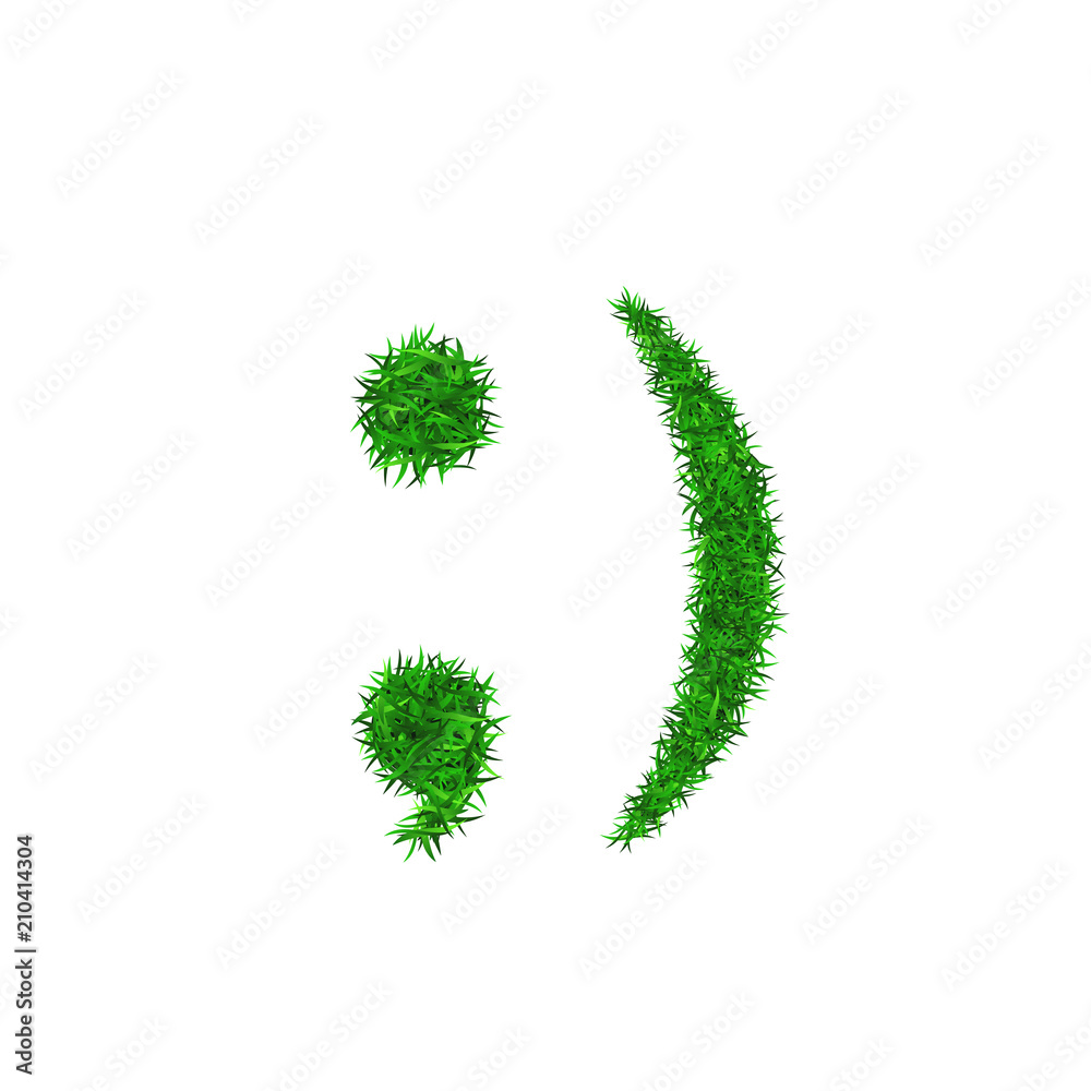Green grass face wink smile. Smiley grassy emoticon icon, isolated ...