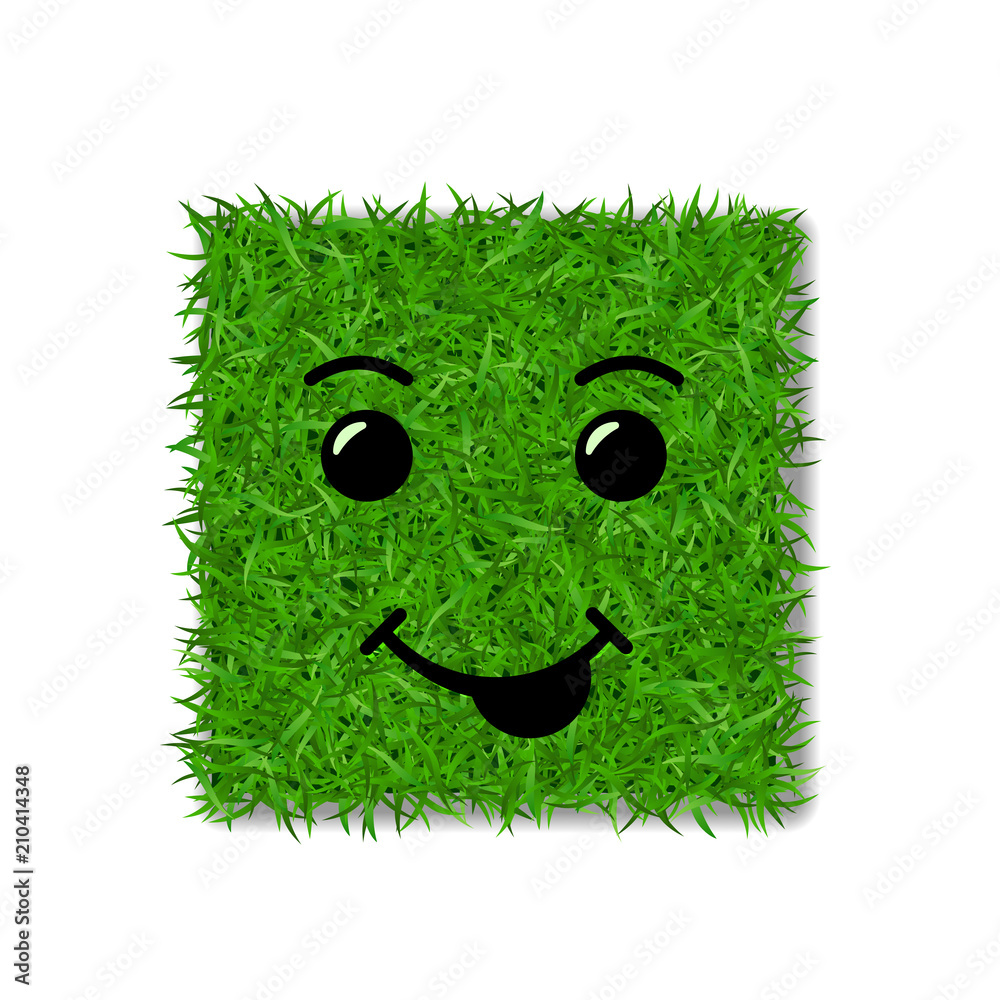 Green grass square field 3D. Face smile. Smiley grassy icon, isolated ...