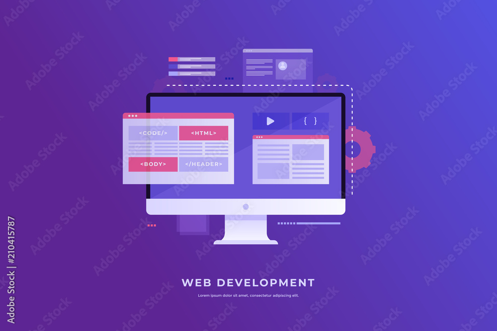Web Development concept, programming and coding. Elements of the ...