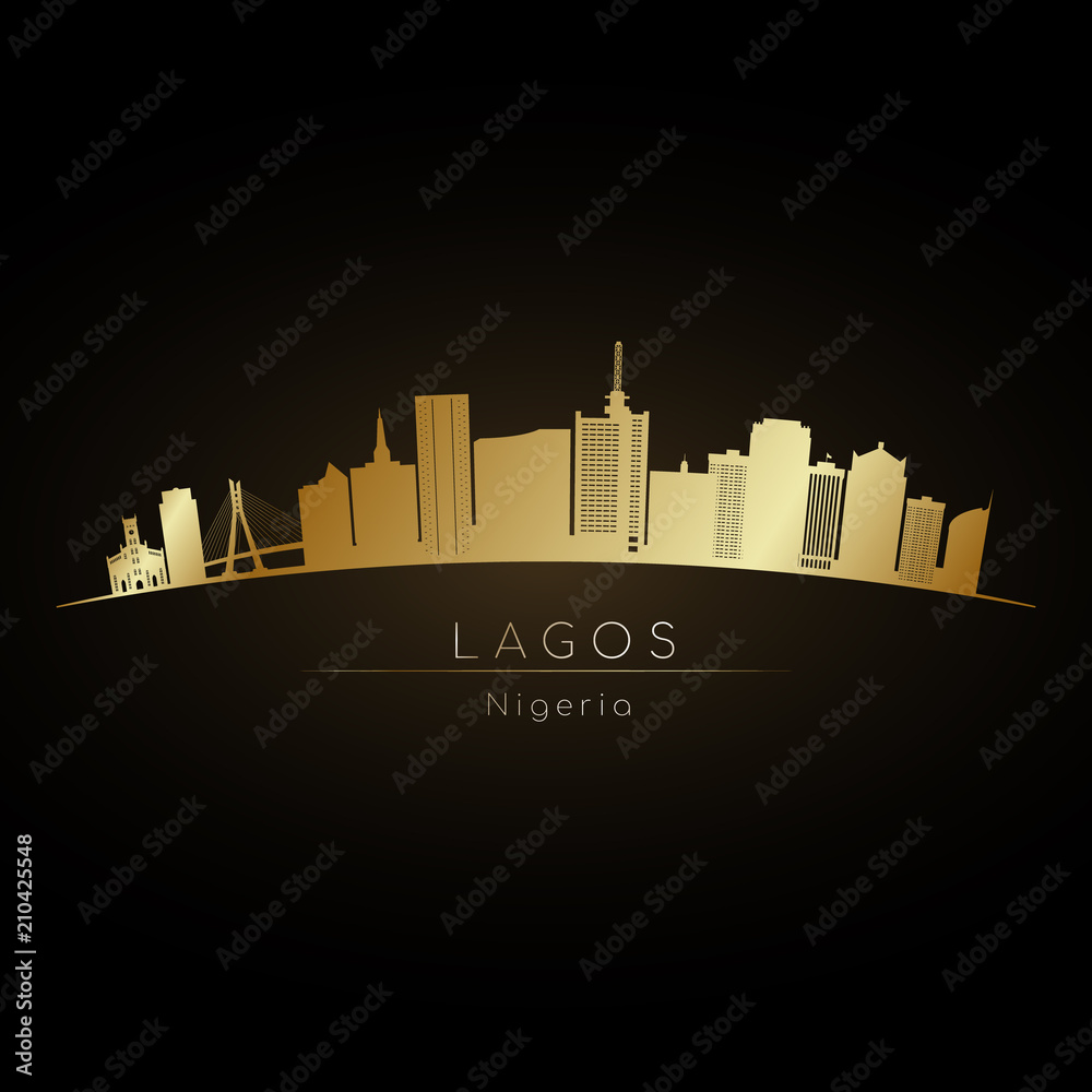 Poster Golden logo Lagos skyline. Vector silhouette illustration – Wall ...