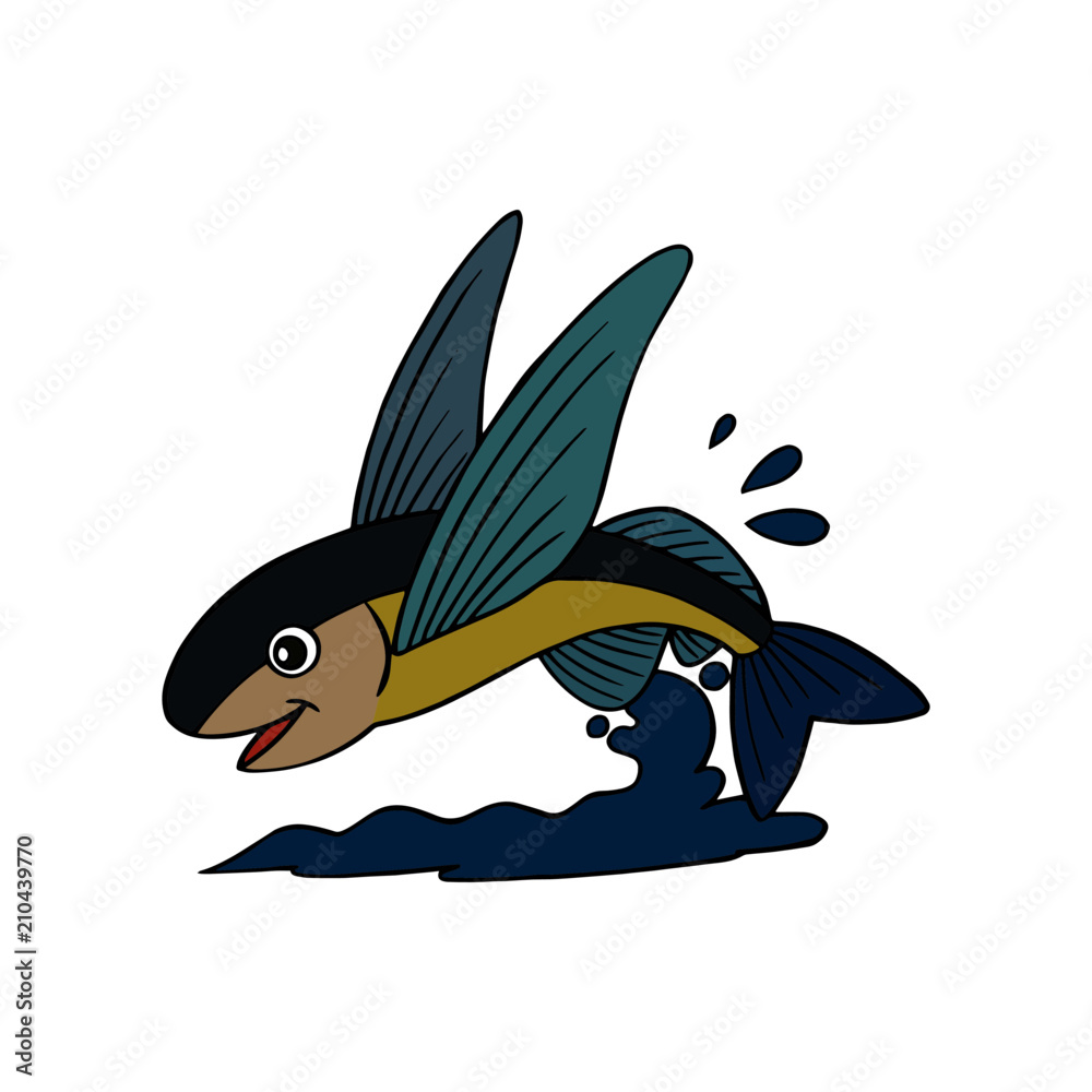Flying Fish cartoon illustration isolated on white background for ...
