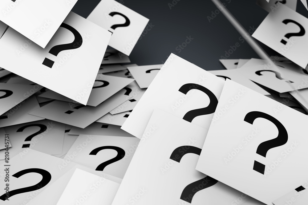 Many question marks on WHITE papers Stock Photo | Adobe Stock