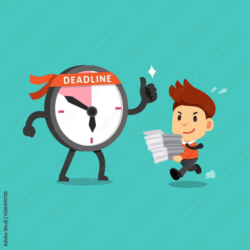 Vector cartoon deadline clock character and a businessman Stock Vector ...