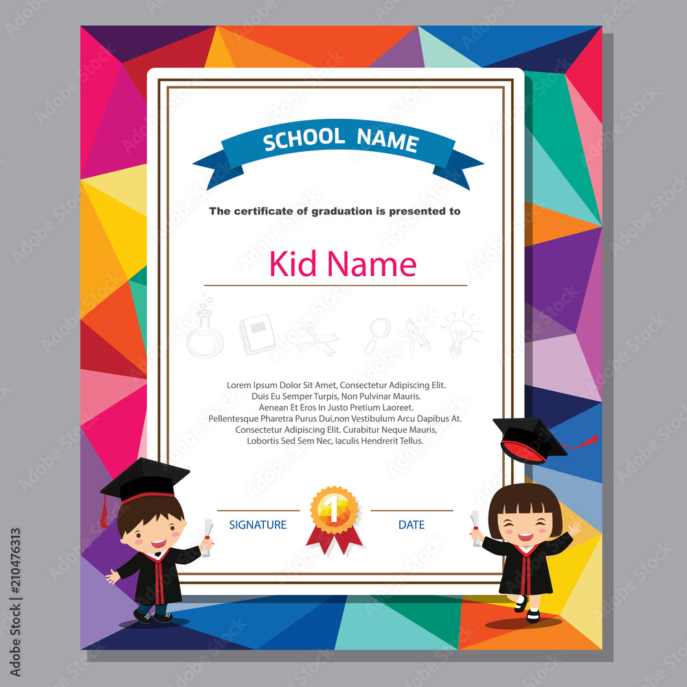 Preschool Kids Diploma certificate colorful background design template ...