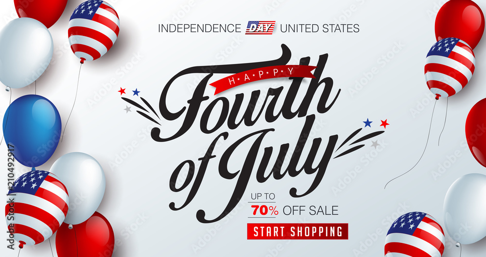 Independence day USA sale promotion banner template american balloons ...