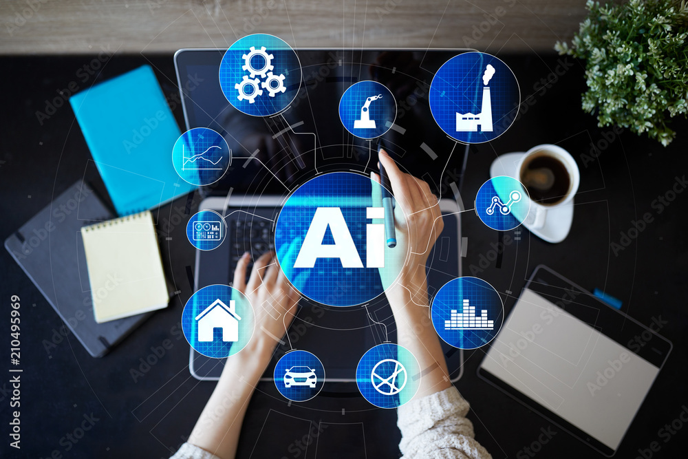 Foto de AI, Artificial intelligence, machine learning, neural networks and modern technologies ...