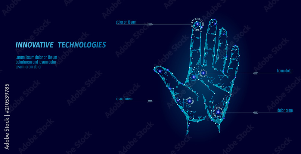 Low poly hand scan cyber security. Personal identification fingerprint ...
