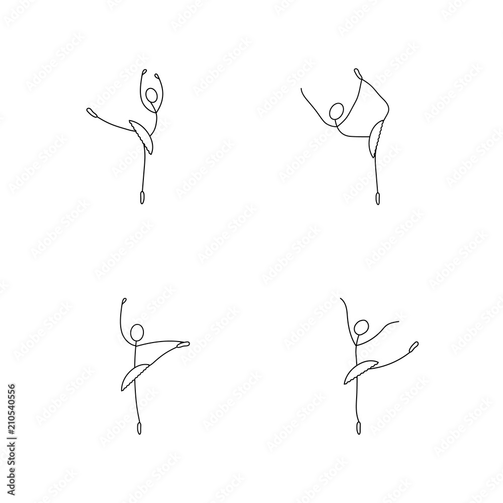 Cartoon icon set of sketch little stick figure ballet dancer Stock ...