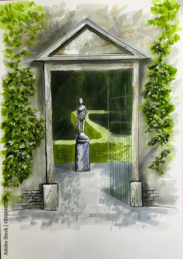 Figure gazebos and sculptures in the garden plot. Landscape design ...