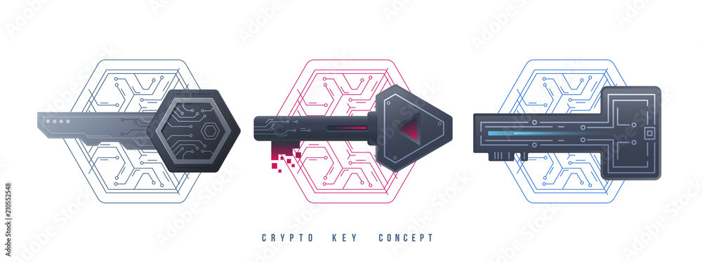Crypto Keys Management Icons. Digital graphic symbols. Private keys for ...