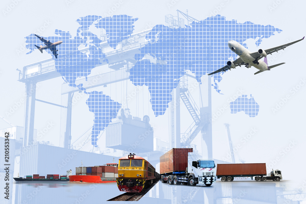 Transportation, import-export and logistics concept, container truck ...