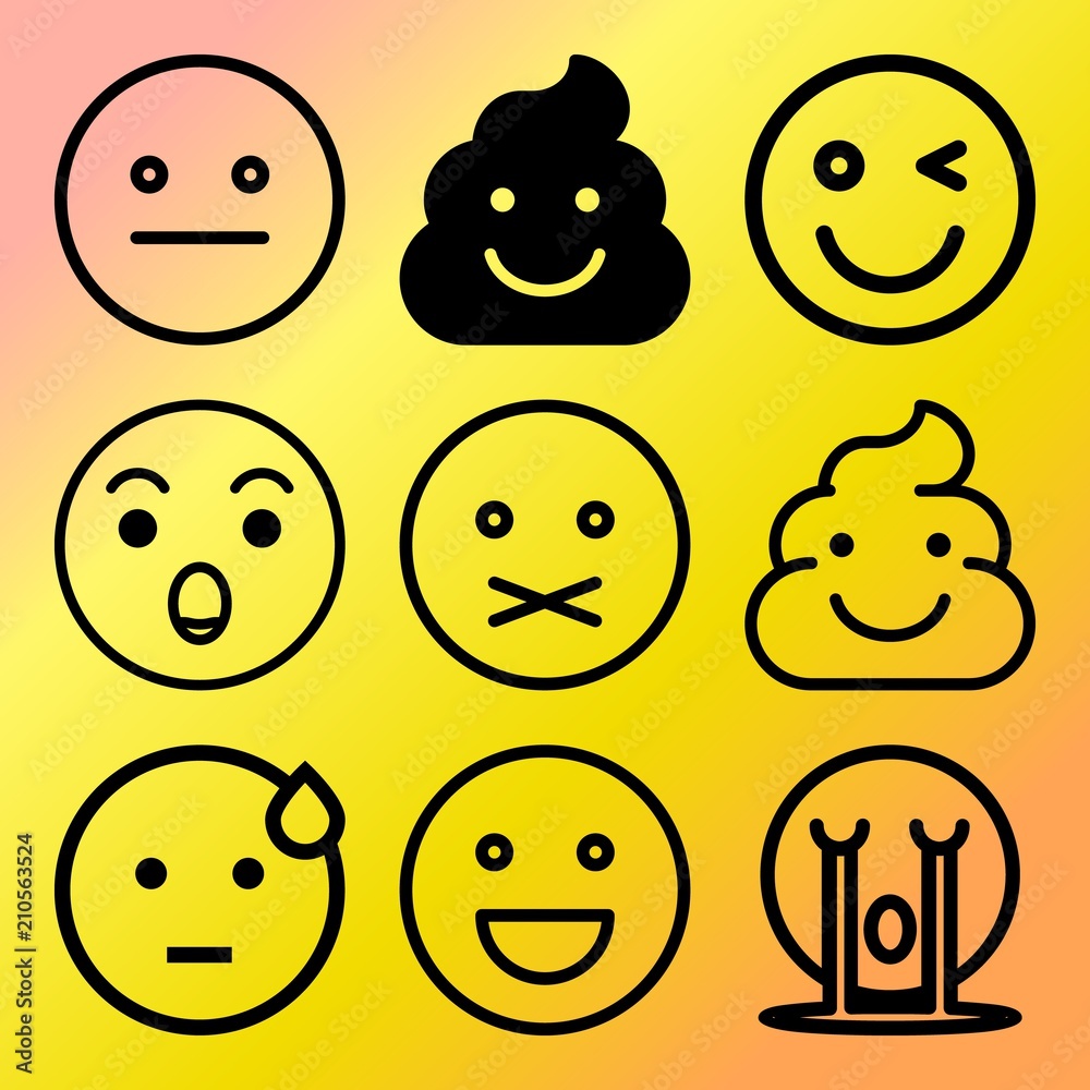 Vector icon set about emoticon with 9 icons related to shit, element ...