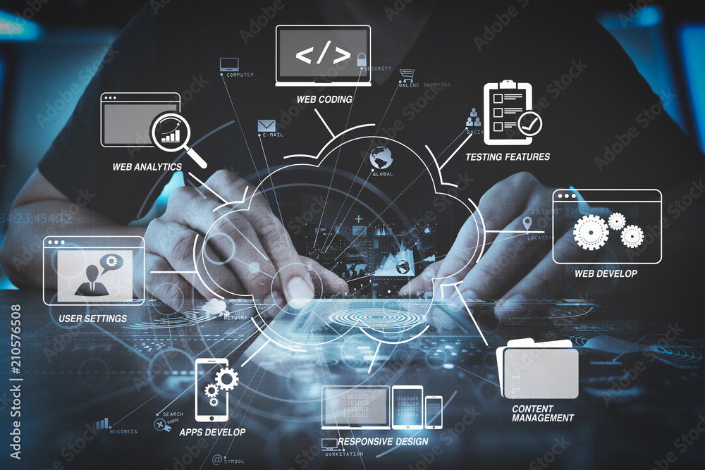 businessman hand working with modern computer in modern office with ...