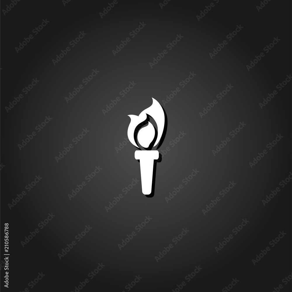 Torch icon flat. Simple White pictogram on black background with shadow ...