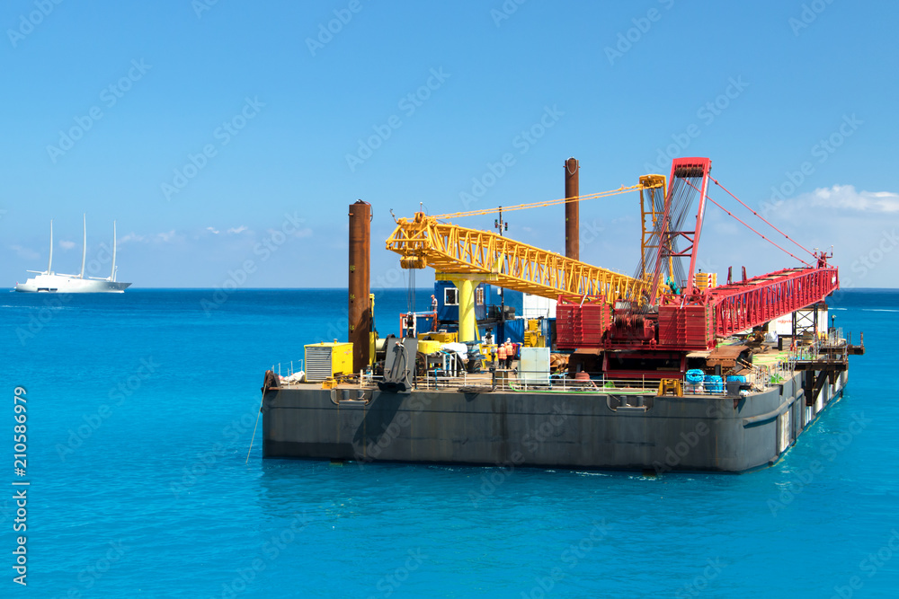 Large crane vessel installing the platform in offshore,crane barge ...
