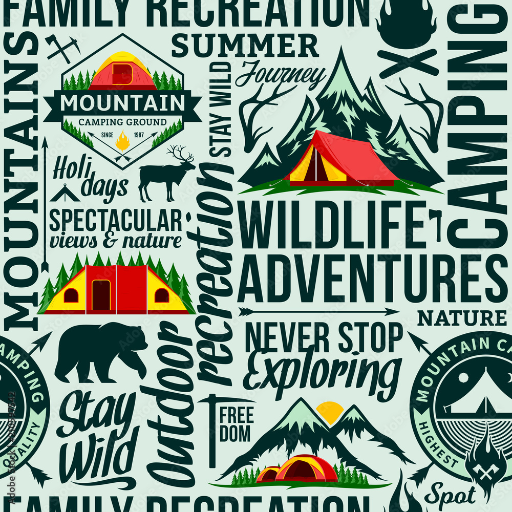 Vector camping seamless pattern or background Stock Vector | Adobe Stock