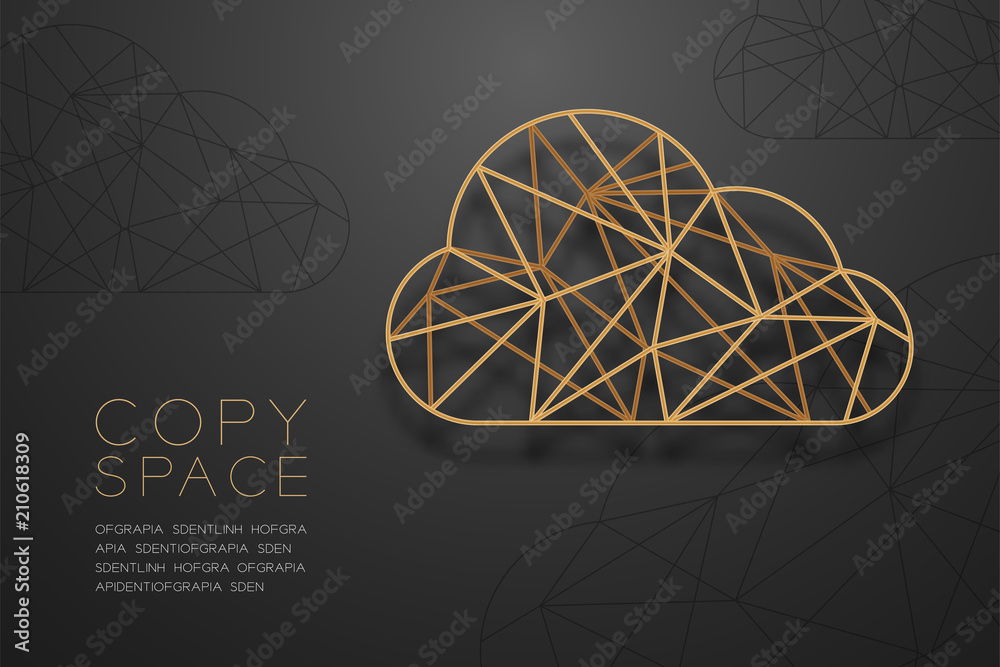 Cloud wireframe Polygon golden frame structure, connect technology ...