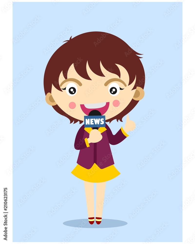 cute little kids reporter news girl cartoon character Stock Vector ...