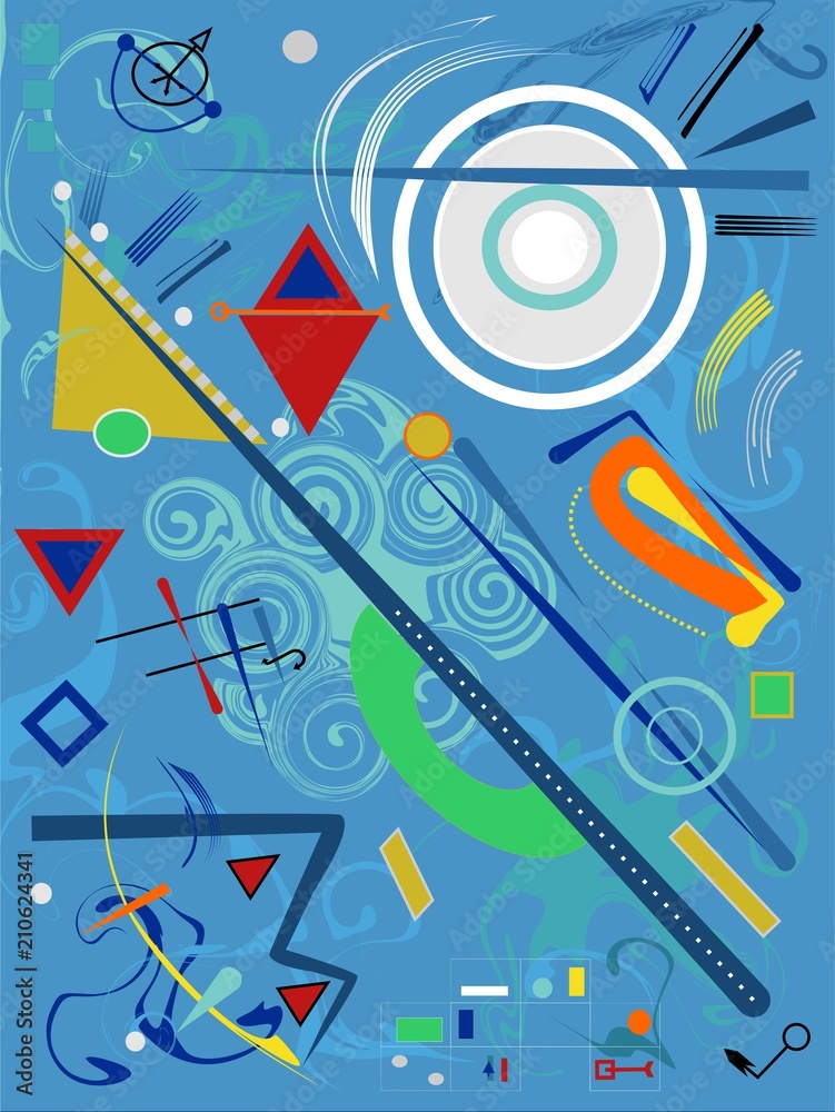 abstract colorful background , fancy geometric and curved shapes, white ...