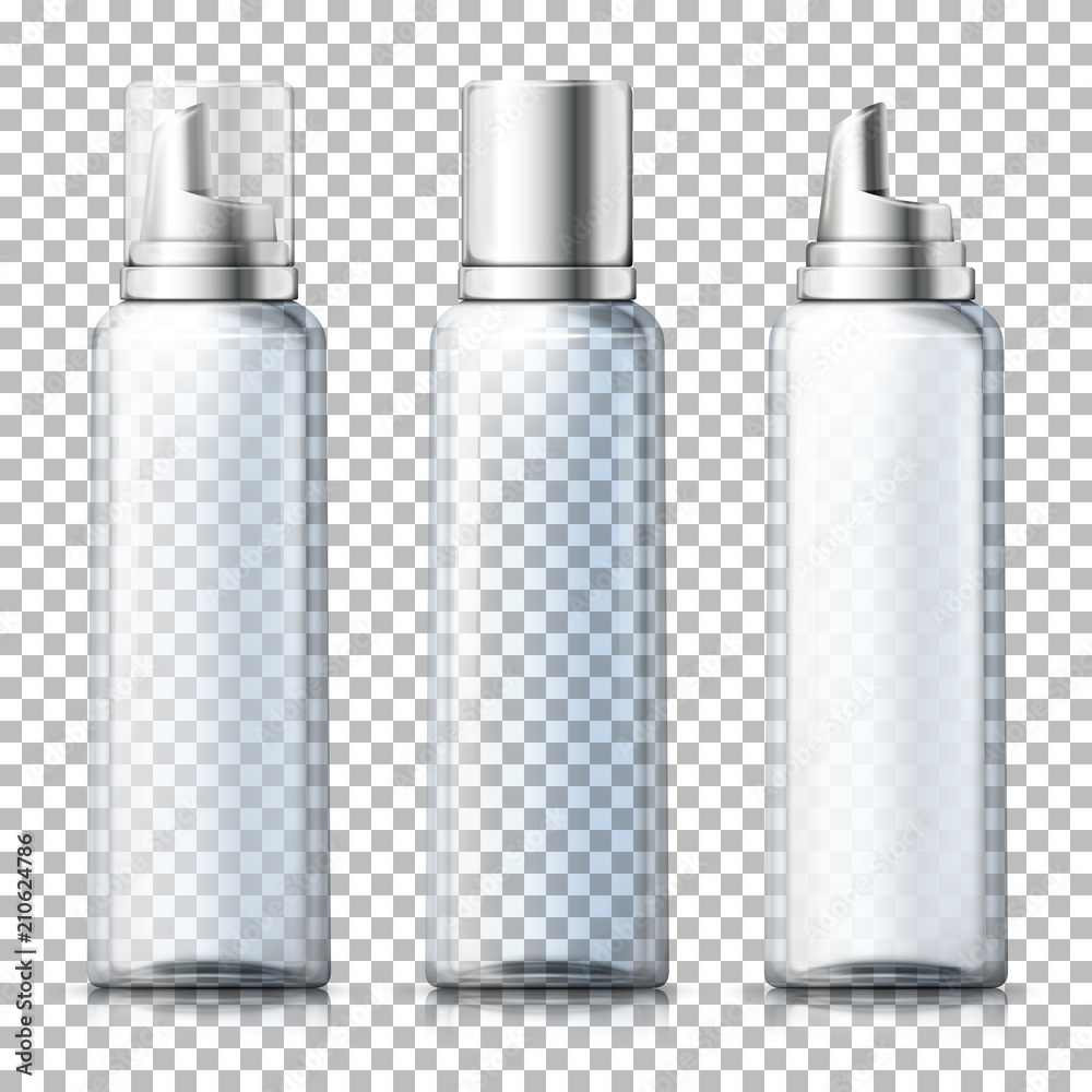 Vector set - 3d realistic foam bottles with silver and plastic caps on ...