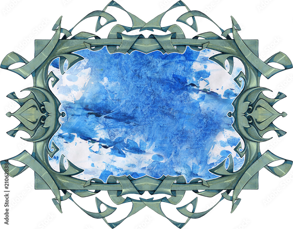 Fantasy hand drawn mixed media illustration of an ornamental decorative ...