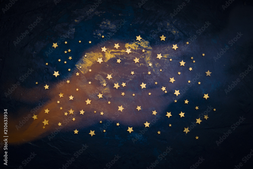 Decorative stars on a dark blue background. Concept of the night sky ...