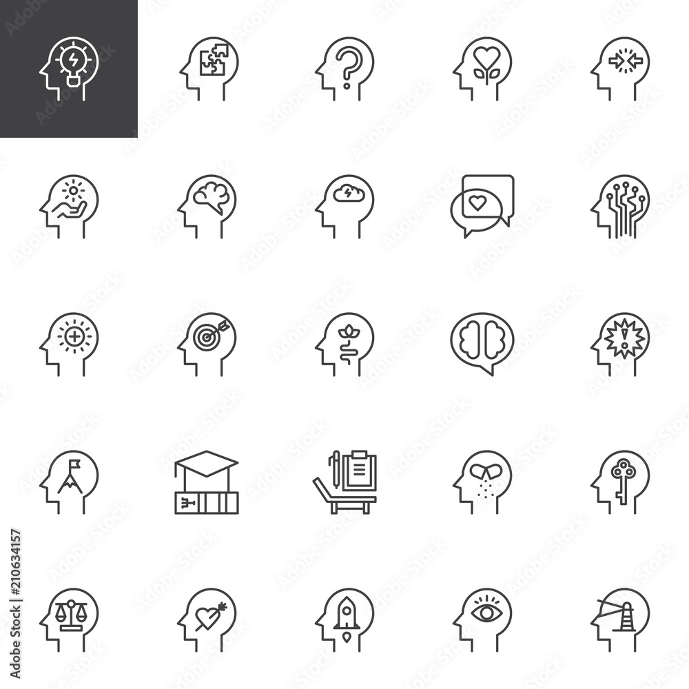 Psychology outline icons set. linear style symbols collection, line ...