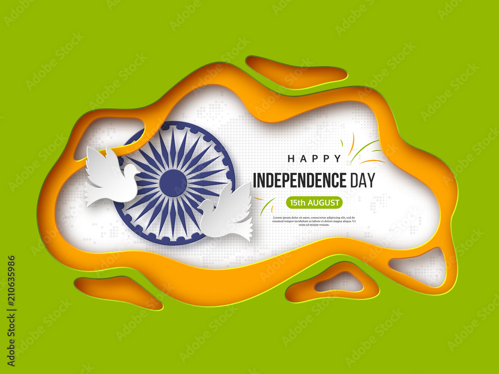 Indian Independence day holiday background. Paper cut shapes with ...