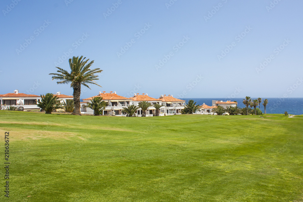 Golf course in luxurious beachfront hotel resort near atlantic ocean ...