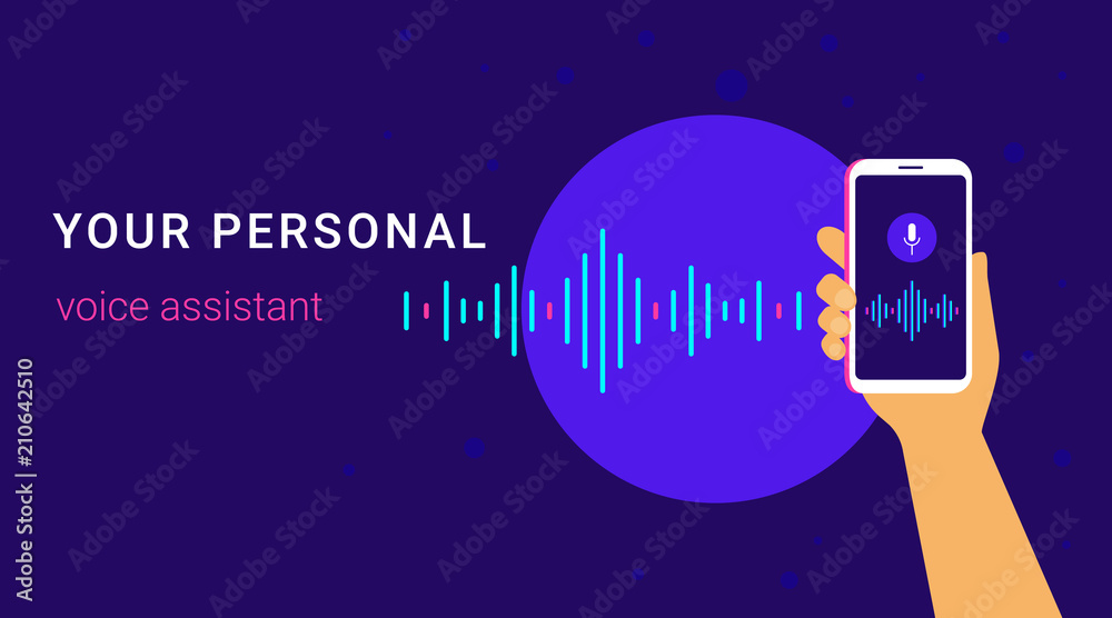 Personal assistant and voice recognition on mobile app. Concept flat ...
