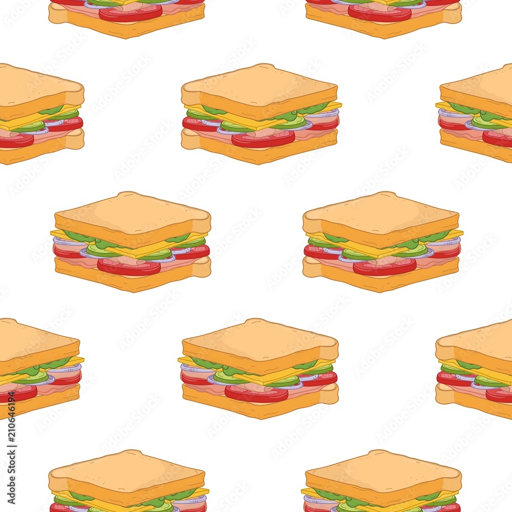 Seamless pattern with delicious sandwiches on white background. Tasty ...