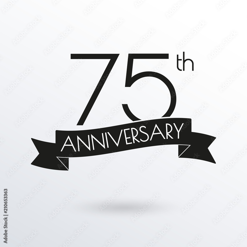 75 years anniversary logo with ribbon. 75th anniversary celebration ...