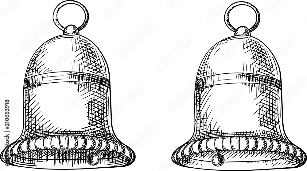 Bell decorative toy sketch. Stock Vector | Adobe Stock