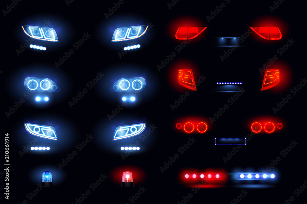 Car Lights Realistic Set Stock Vector | Adobe Stock