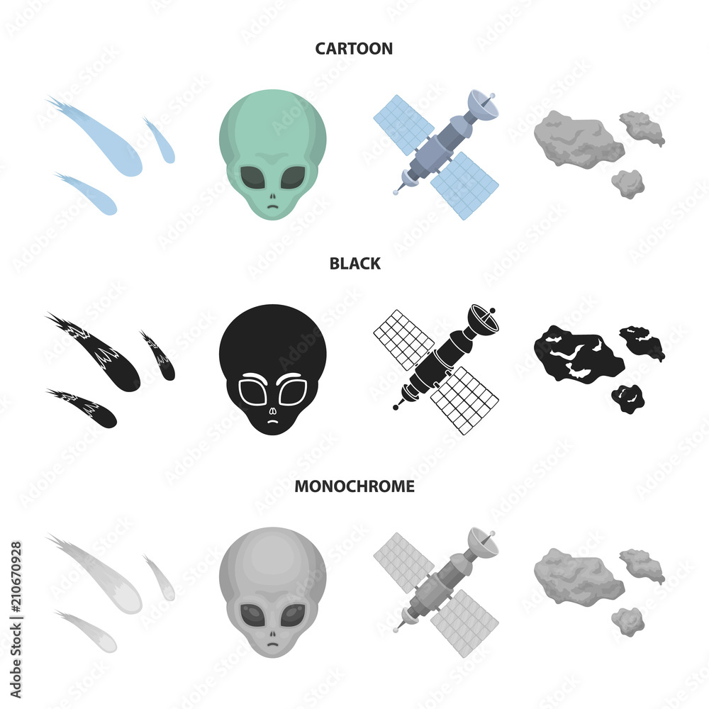 Asteroid, car, meteorite, space ship, station with solar batteries, the ...