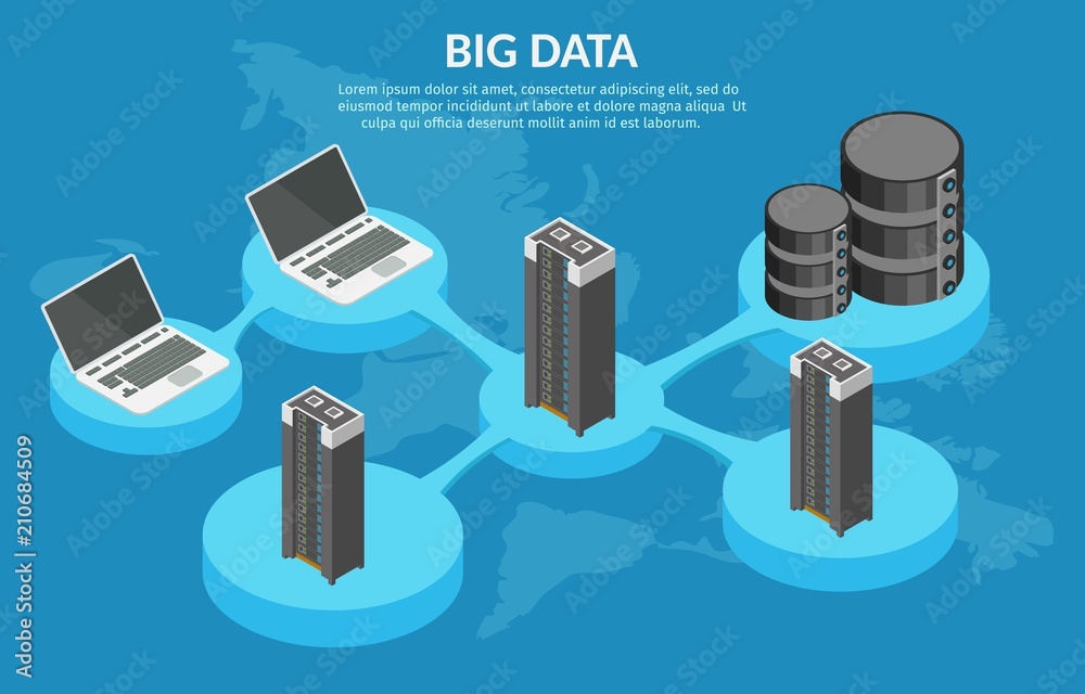 Isometric data center infographic. Computer room server and technology ...