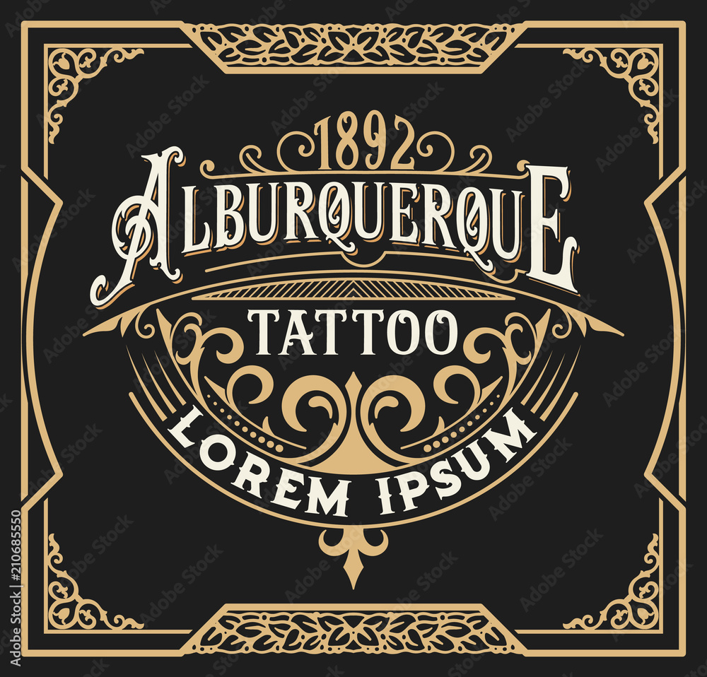Vintage Tattoo Logo with floral frame. Stock Vector | Adobe Stock