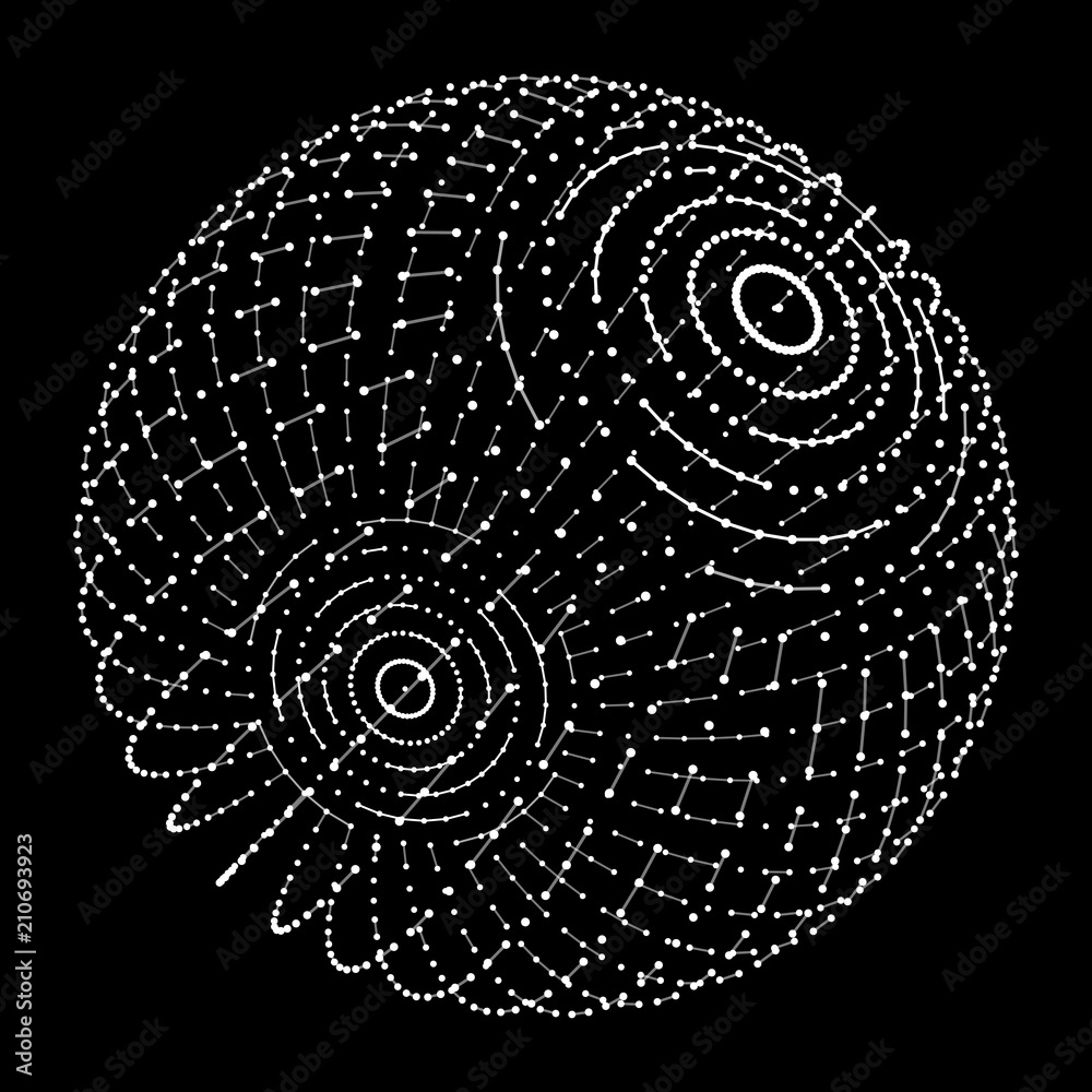 Big data visualization. HUD wireframe mesh sphere with dot and lines. Analysis of information ...