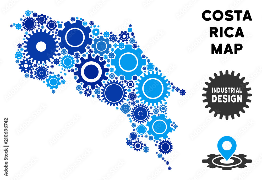 Repair Service Costa Rica map composition of gears. Abstract geographic ...