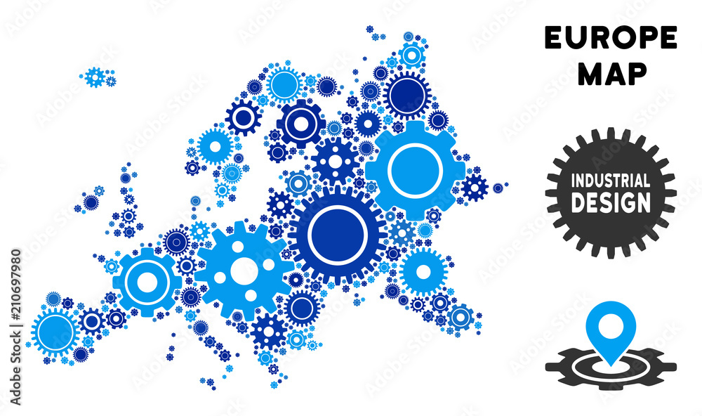 Vetor do Stock: Repair Service Europe map mosaic of gears. Abstract ...