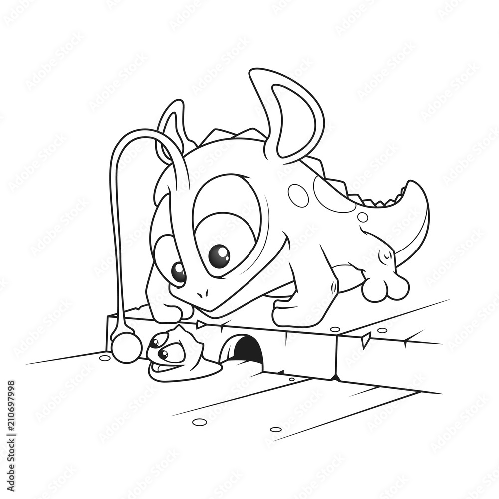 Monster Lizard Catching a Little Slug. A printable coloring book page ...