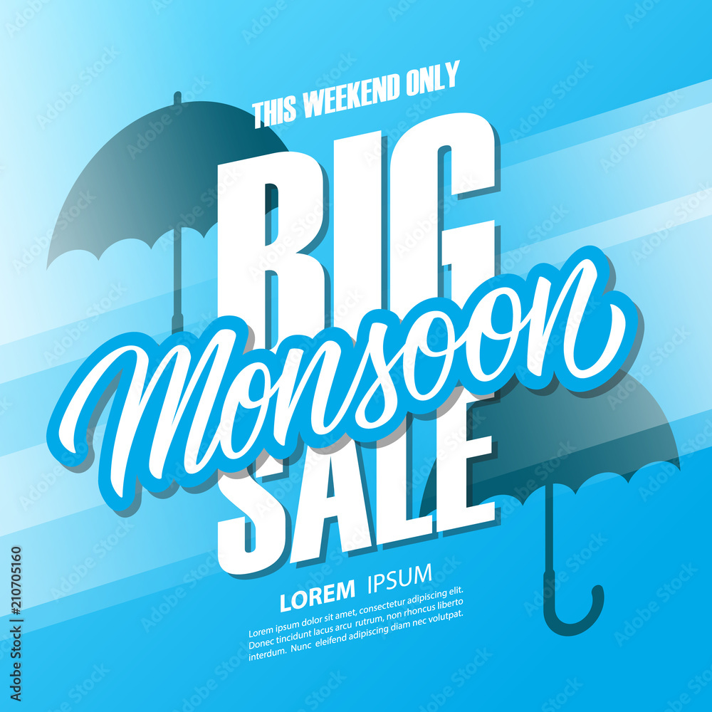 Big Monsoon Season Sale special offer banner with hand drawn lettering ...