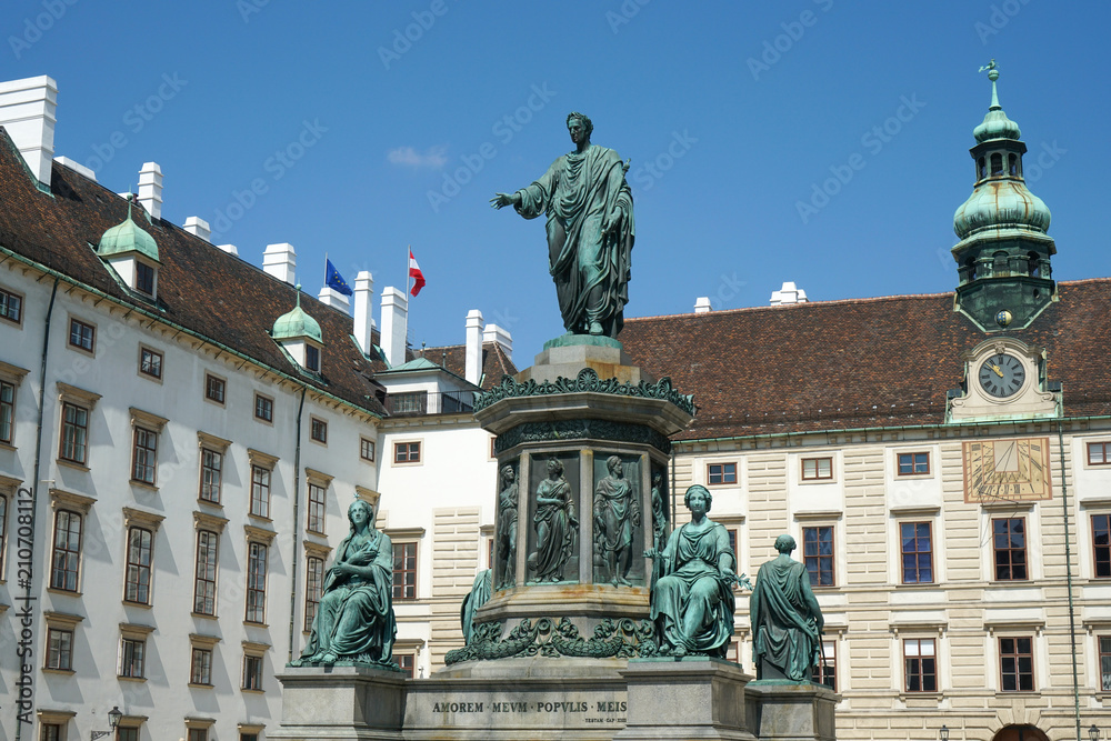 Statue of Francis II, Amorem Meum Populis Meis. Holy Roman Emperor in the courtyard square in ...